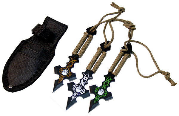 Set Of 3 Skull Design & Green String Throwing Knives With Sheath ...
