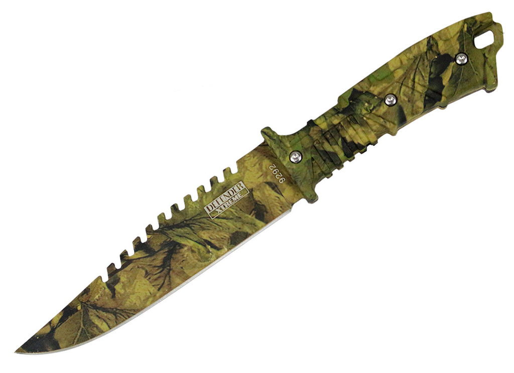 11"Defender-Xtreme Full Tang Hunting Tactical Survival Knife Woodland ...